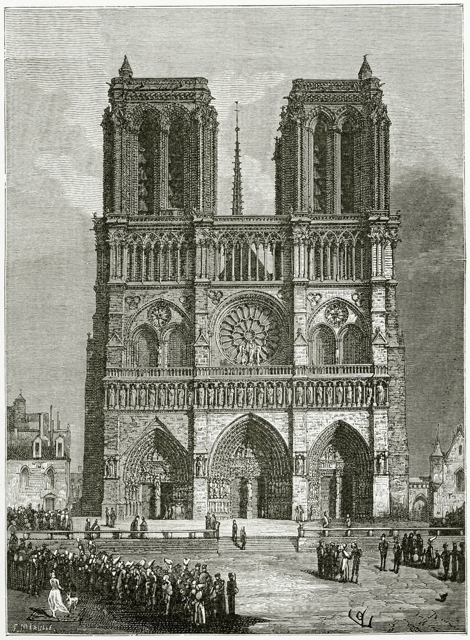 Notre Dame de París en 1642 - ilustración de Notre Dame de París, siglo XIX (grabado en blanco y ...
